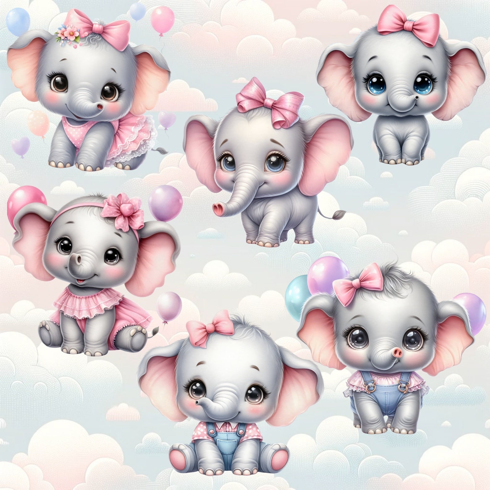 Watercolor Pink Elephant Clipart Bundle: Safari Nursery Decor (PNG, JPG ...