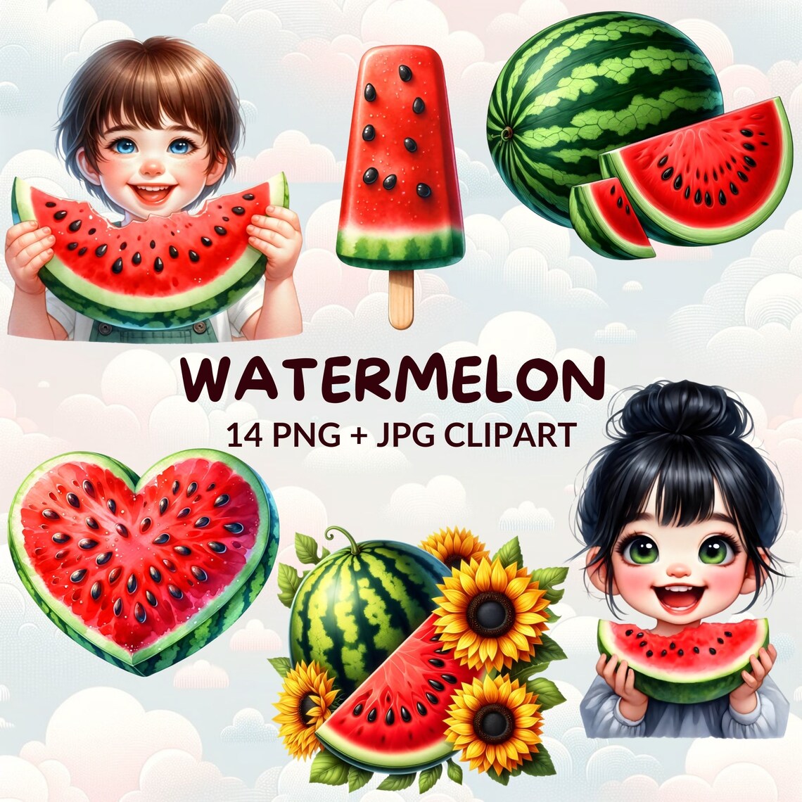 14 Watercolor Watermelon Clipart Bundle, Summer Fruit PNG, JPG Files ...