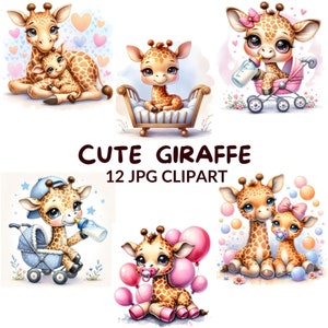 12 Watercolor Giraffe Clipart Bundle, Cute Giraffe PNG, JPG File ...