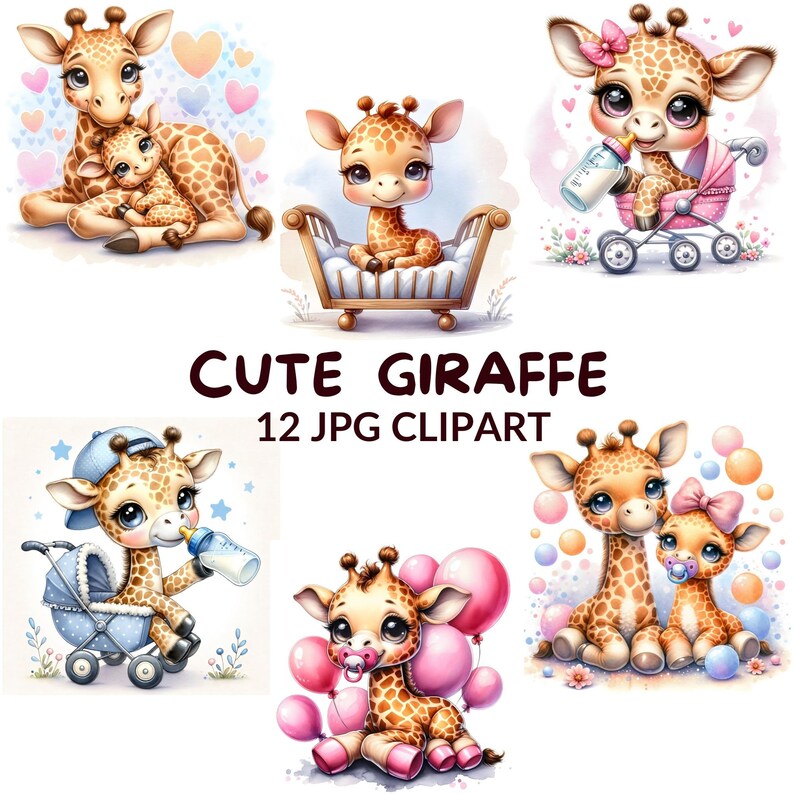 12 Watercolor Giraffe Clipart Bundle, Cute Giraffe PNG, JPG File ...