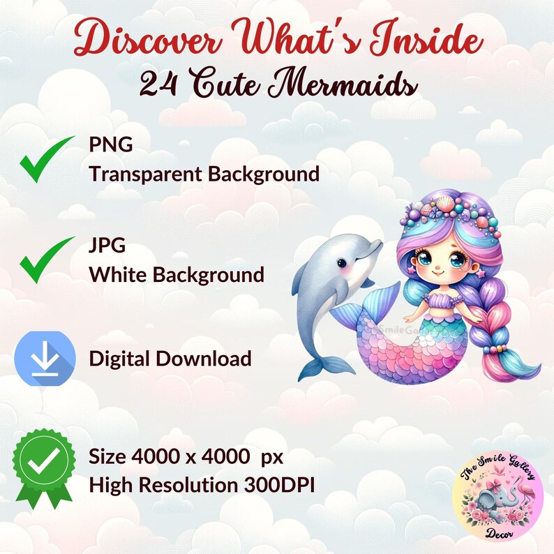 24 Watercolor Mermaid Clipart Bundle, Cute Mermaid PNG, JPG Files ...