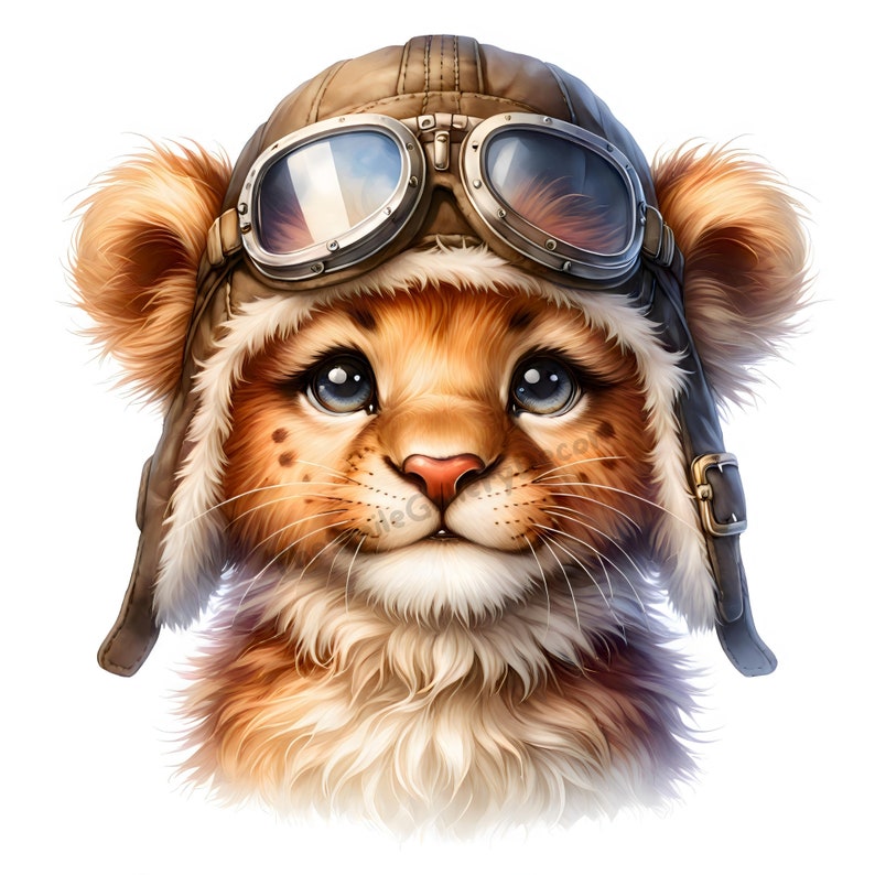 Watercolor Pilot Lion Clipart, 5 Lion SVG & JPG Bundle, Safari Animals ...