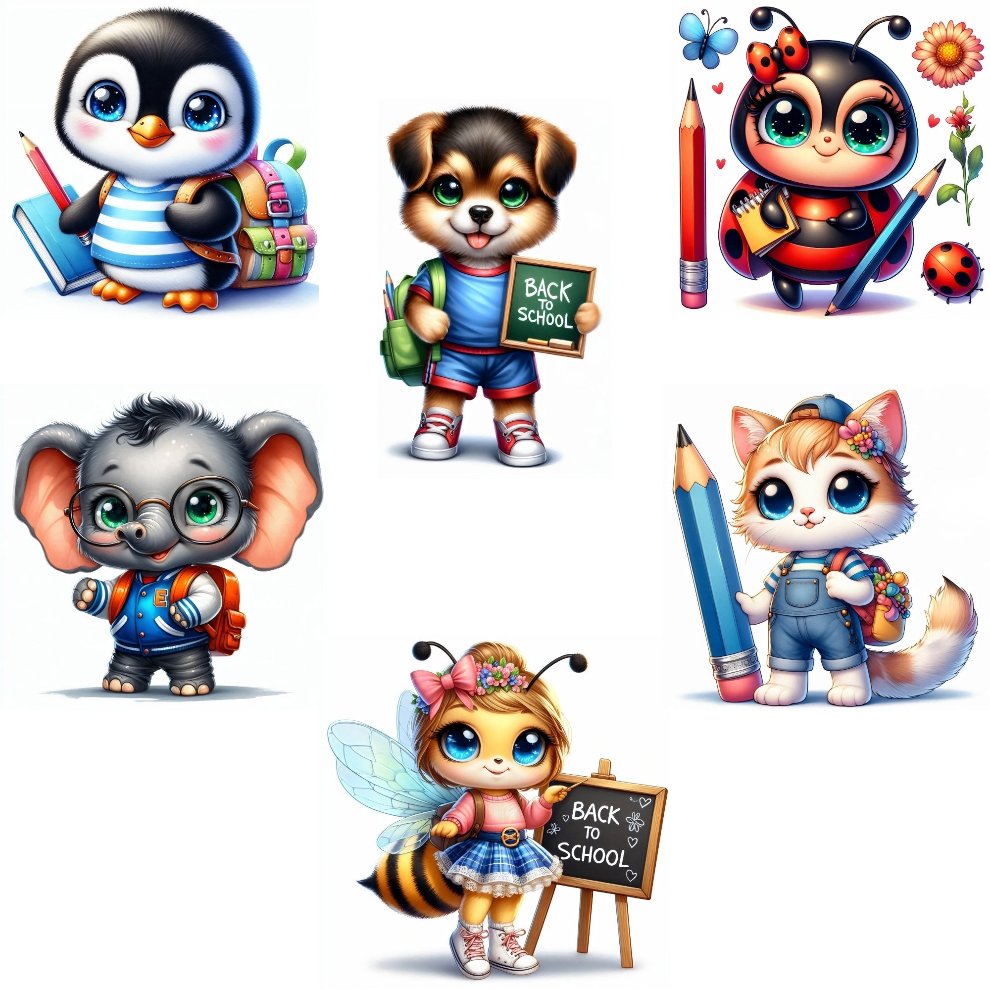 12 Watercolor Cartoon Back to School Animals Clipart Bundle, Cute ...