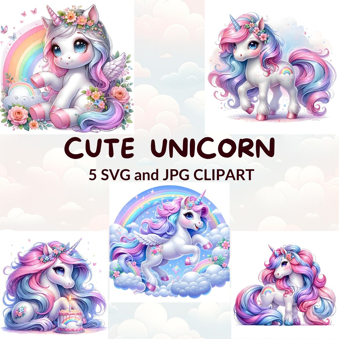 Watercolor Unicorn Clipart Bundle: Rainbow Fantasy Art (SVG & JPG) - Etsy