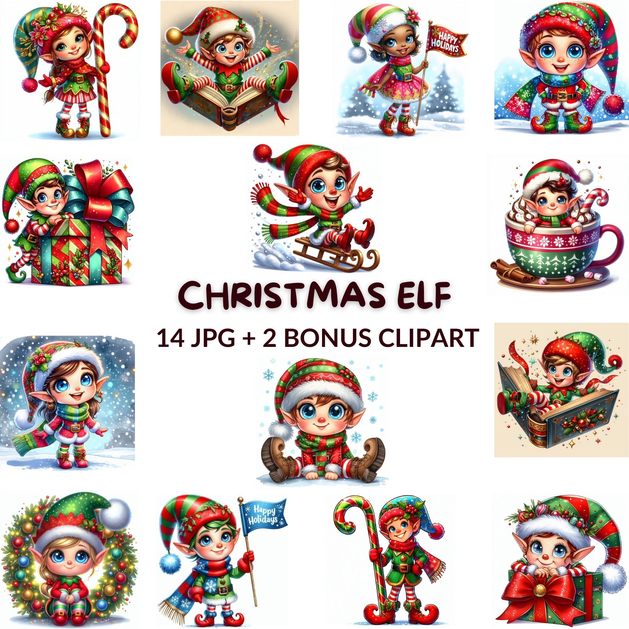 Christmas Elf Clipart Bundle, Cute Watercolor Cartoon Holiday Elves PNG ...