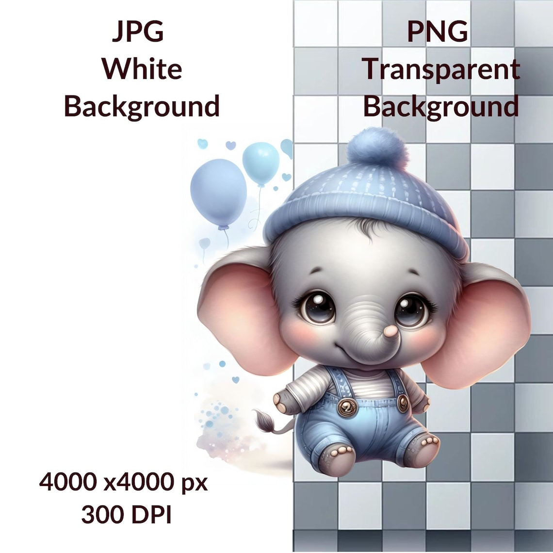 12 Watercolor Elephant Clipart Bundle, Cute Pink and Blue Elephant PNG ...