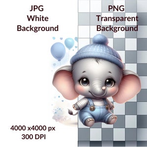 12 Watercolor Elephant Clipart Bundle, Cute Pink and Blue Elephant PNG ...