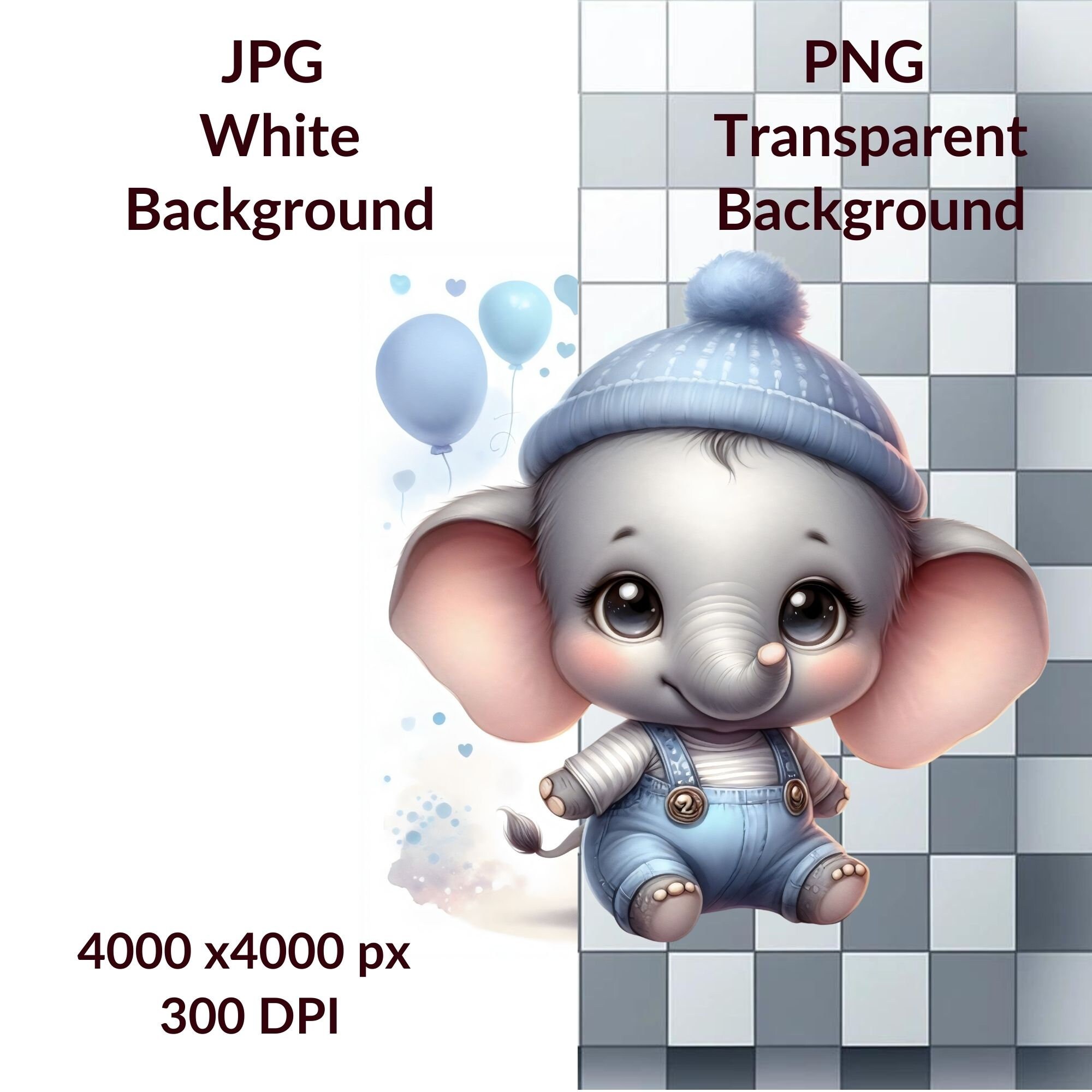 12 Watercolor Elephant Clipart Bundle, Cute Pink and Blue Elephant PNG ...