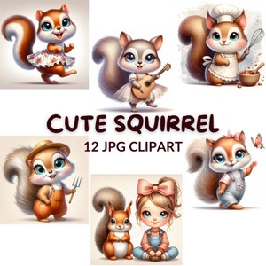 12 Watercolor Squirrel Clipart Bundle, Cute Cartoon PNG & JPG, Forest ...