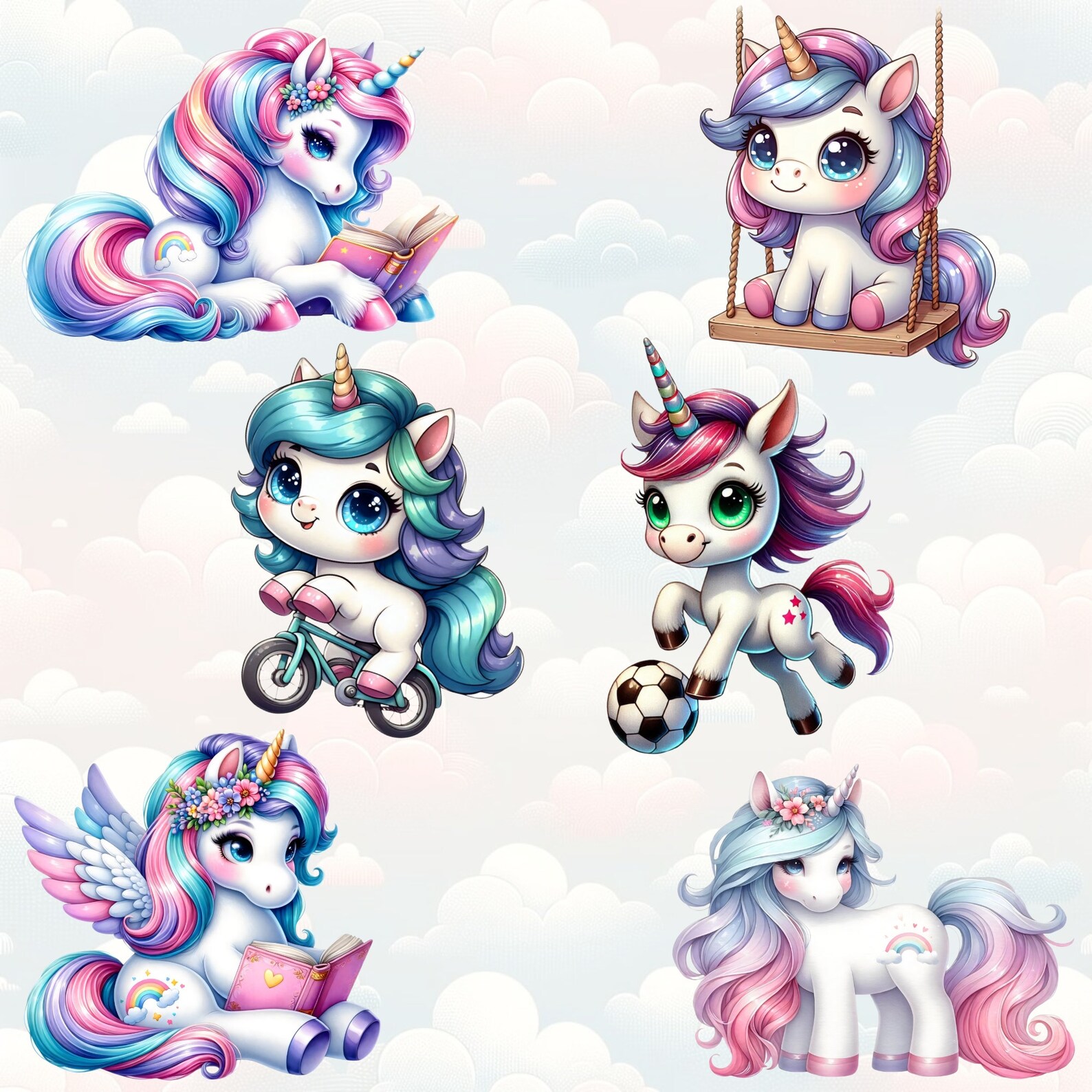 12 Watercolor Cute Unicorn PNG, JPG Files, Unicorn Clipart Bundle ...