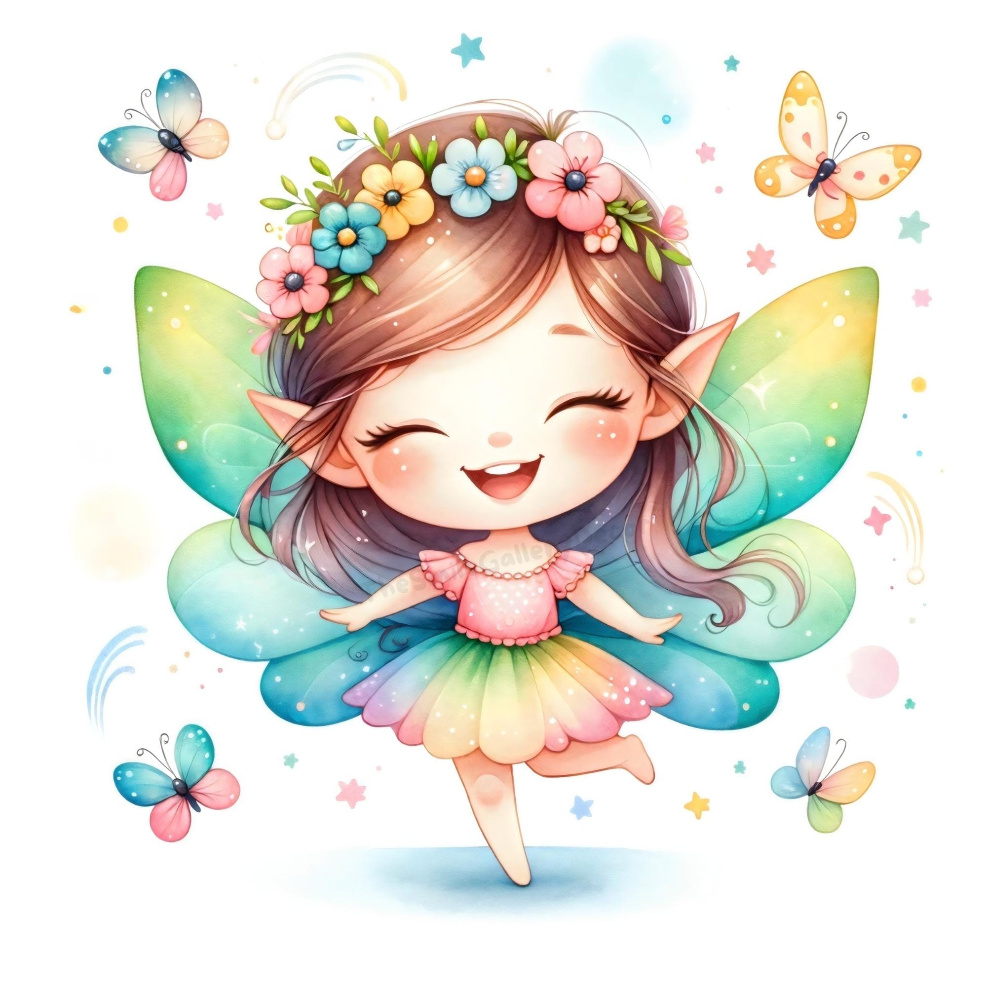 Cute Fairy Clipart Bundle - 5 Fairy SVG & JPG Watercolor Files, Magical ...