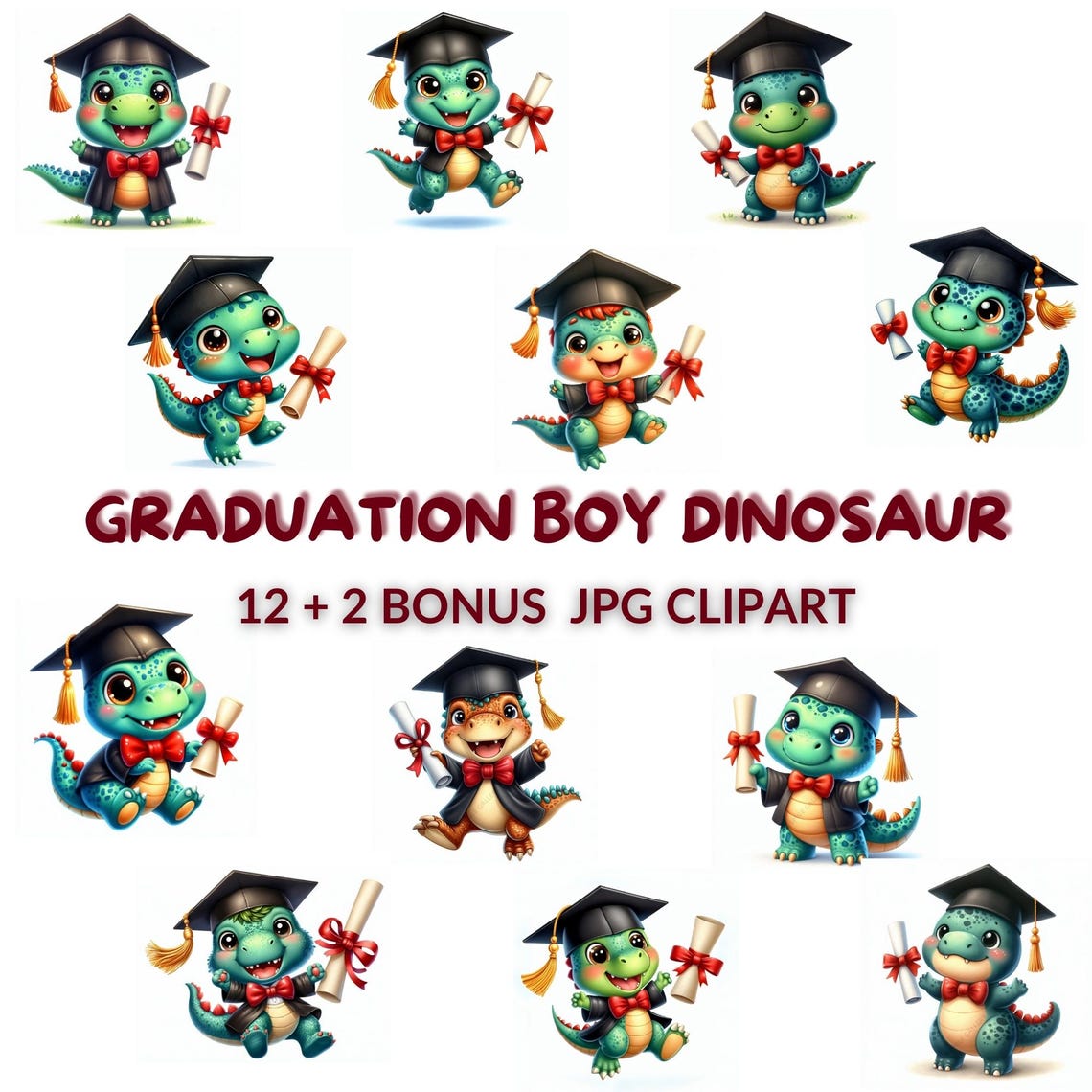 Dinosaur Graduation Clipart: Watercolor Dino Boys Bundle (PNG JPG) - Etsy