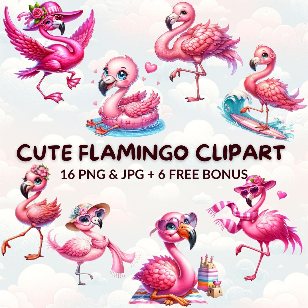 22 Cute Flamingo Clipart Bundle, Watercolor Flamingo PNG & JPG, Pink ...