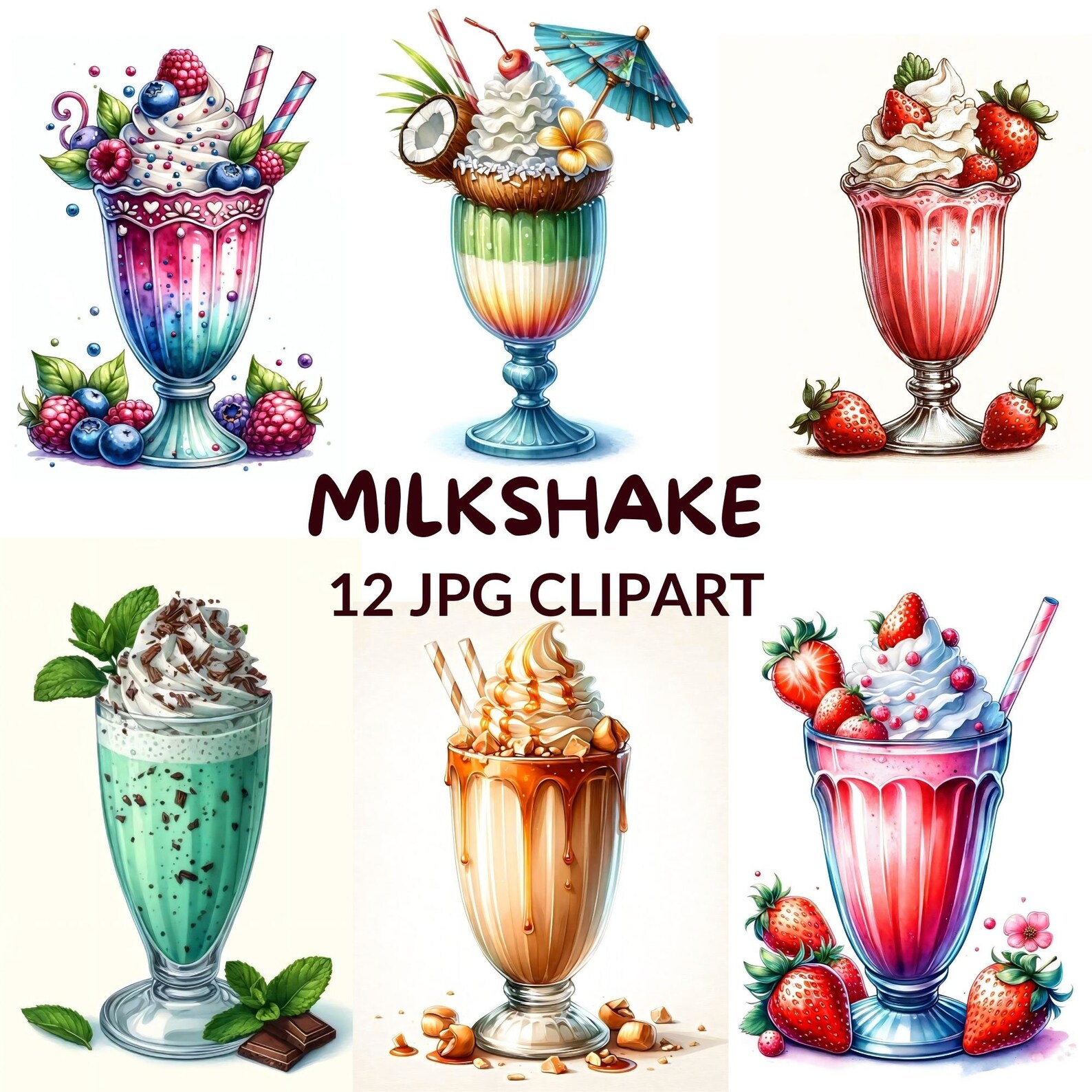 12 Watercolor Milkshake Clipart Bundle, Milkshake PNG, JPG File ...