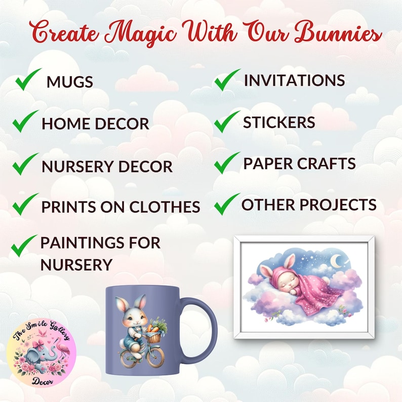 Cute Bunny Clipart Bundle, 12 Watercolor Bunny PNG & JPG, Baby Shower ...