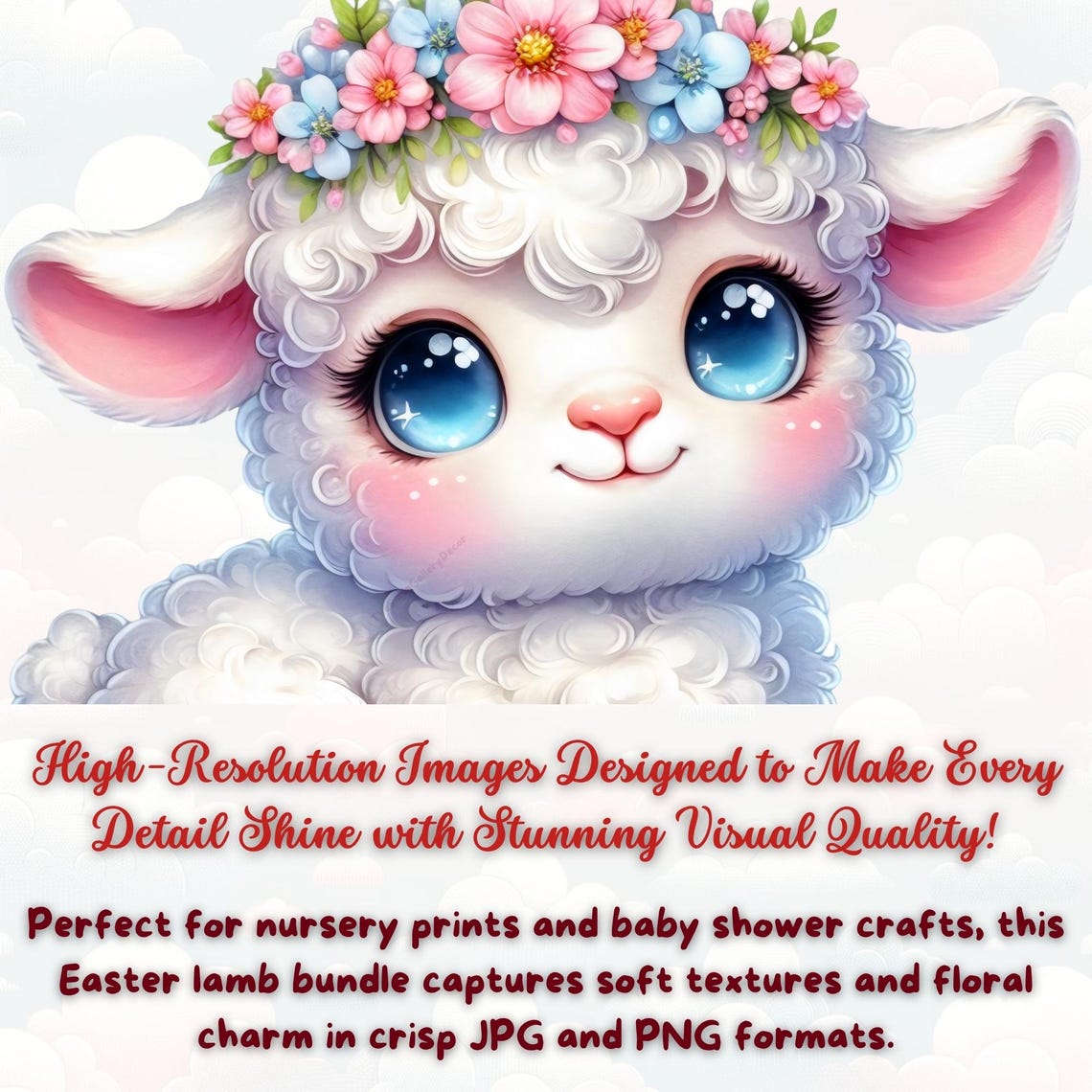 8 Watercolor Lamb Clipart Bundle – Spring Sheep With Flower Crowns PNG ...