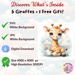 6 Watercolor Giraffe Clipart Bundle, Cute Giraffe SVG, JPG Files ...