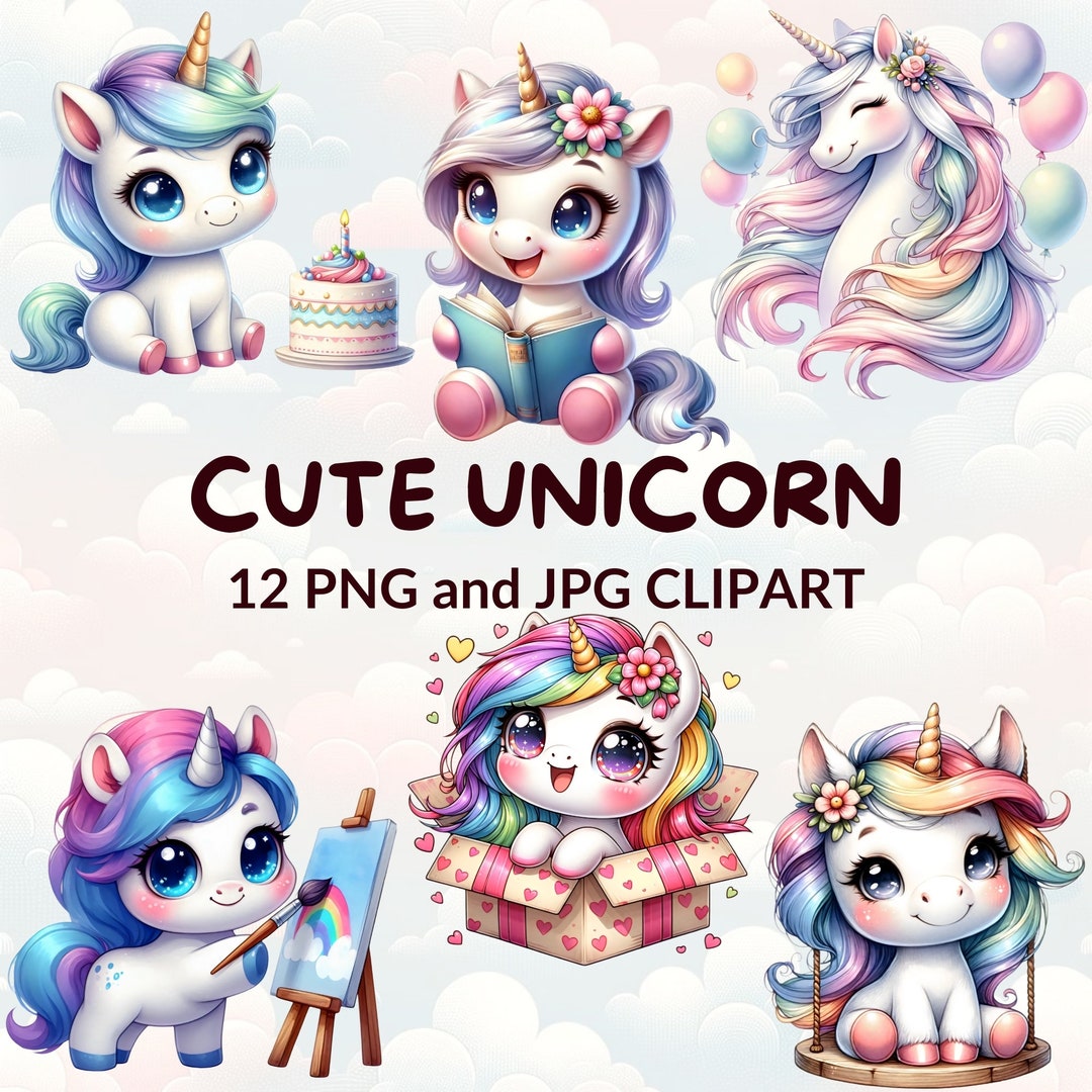 12 Watercolor Cute Unicorn PNG, JPG Files, Unicorn Clipart Bundle ...