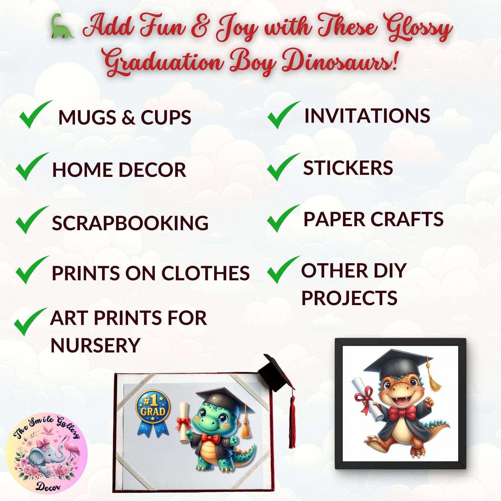 Graduation Boy Dinosaur Clipart Bundle, 12 Watercolor Cartoon PNG JPG ...