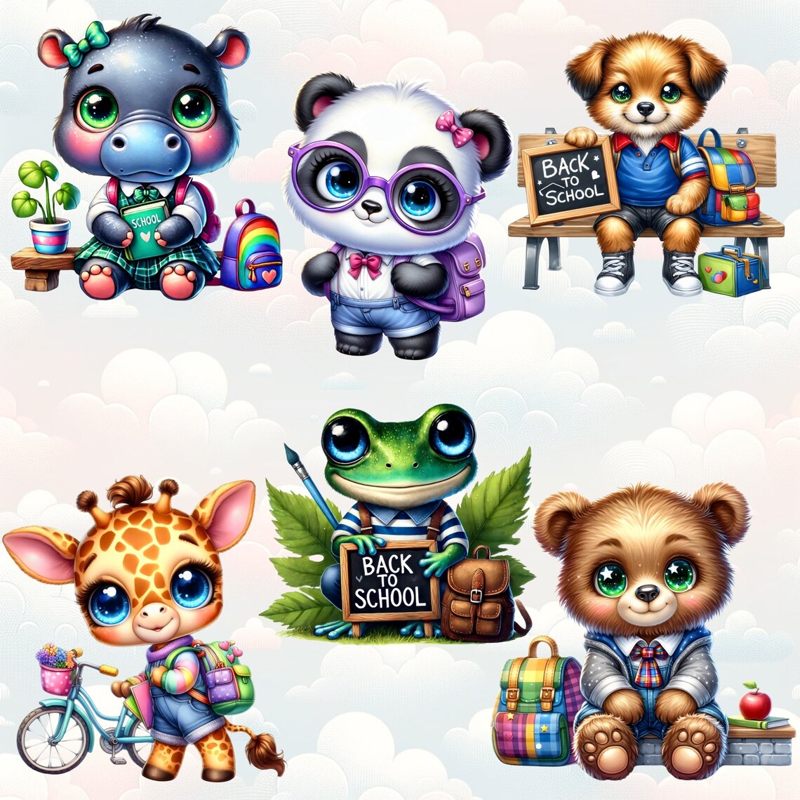 12 Watercolor Cartoon Back to School Animals Clipart Bundle, Cute ...