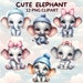 12 Watercolor Elephant Clipart Bundle, Cute Pink and Blue Elephant PNG ...