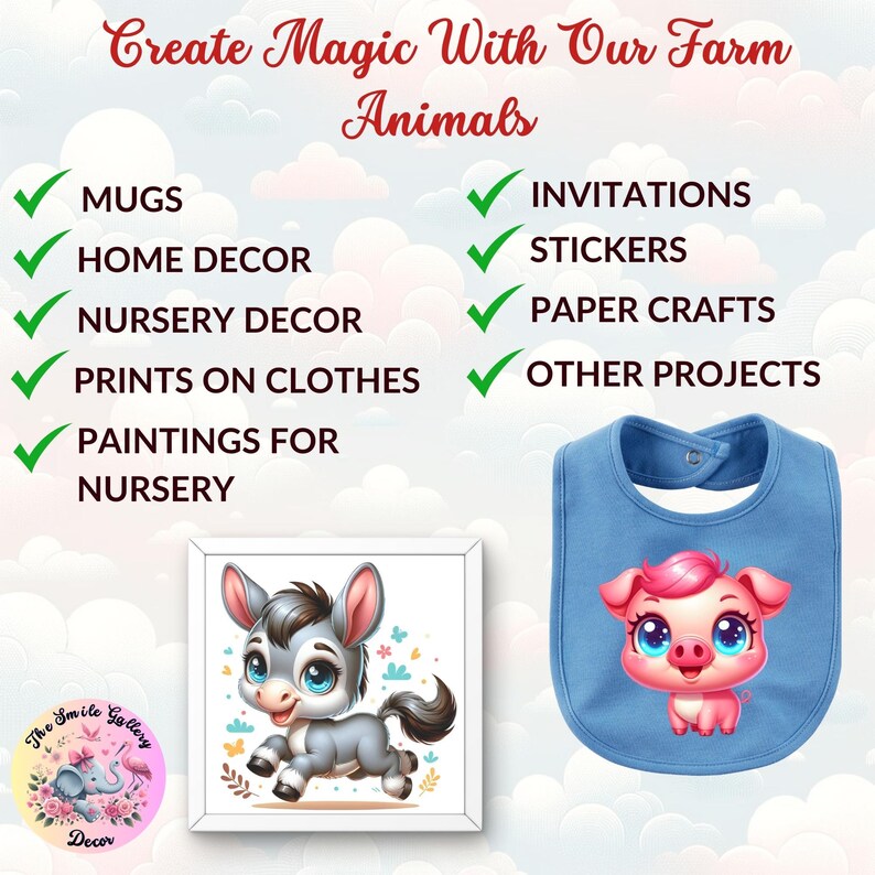12 Digital Farm Animals Clipart Bundle, Cute Cartoon Animals PNG & JPG ...