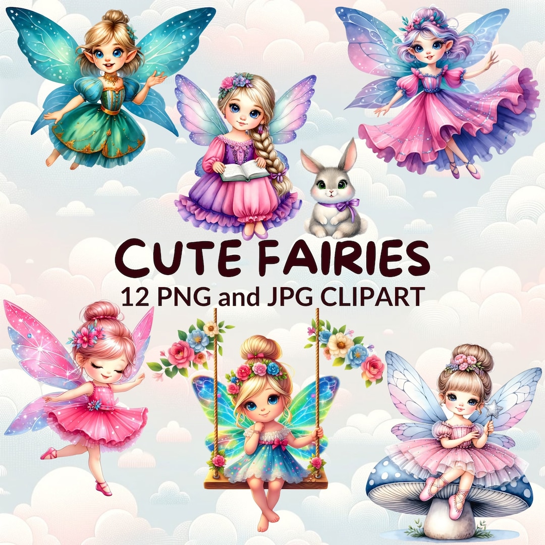 12 Watercolor Cute Fairies Clipart Bundle, Fairy PNG, JPG Files ...