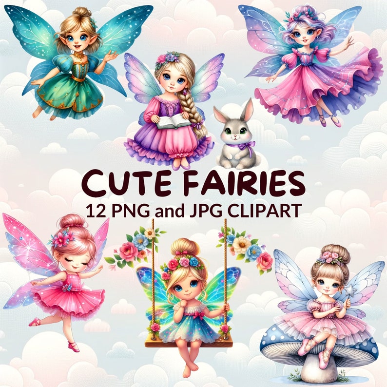 12 Watercolor Cute Fairies Clipart Bundle, Fairy PNG, JPG Files ...