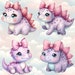 Watercolor Pink Dinosaur Clipart Bundle, Cute Dino, Triceratops PNG, T ...