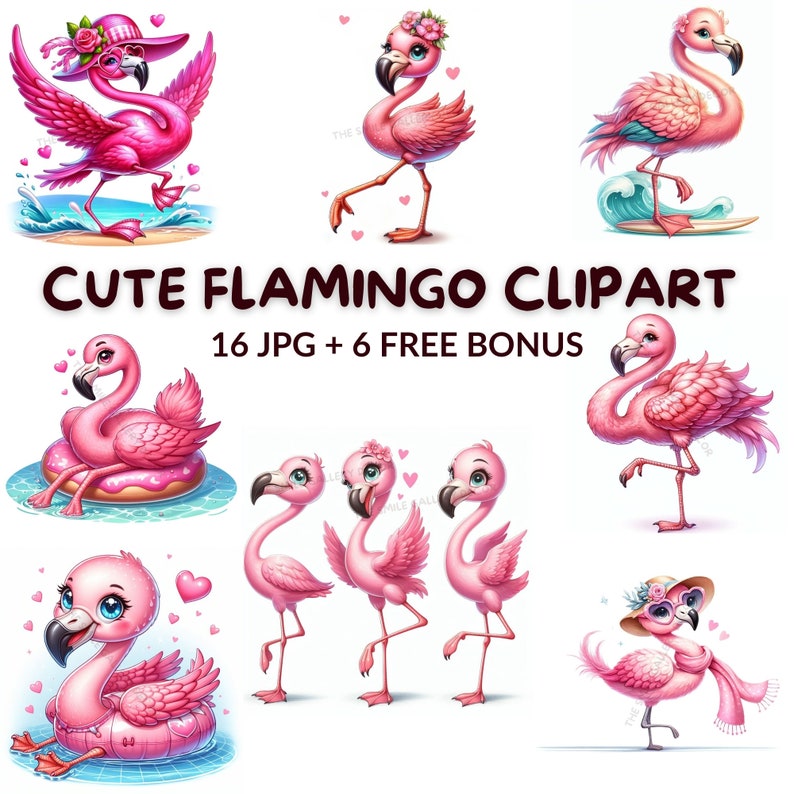 22 Cute Flamingo Clipart Bundle, Watercolor Flamingo PNG & JPG, Pink ...
