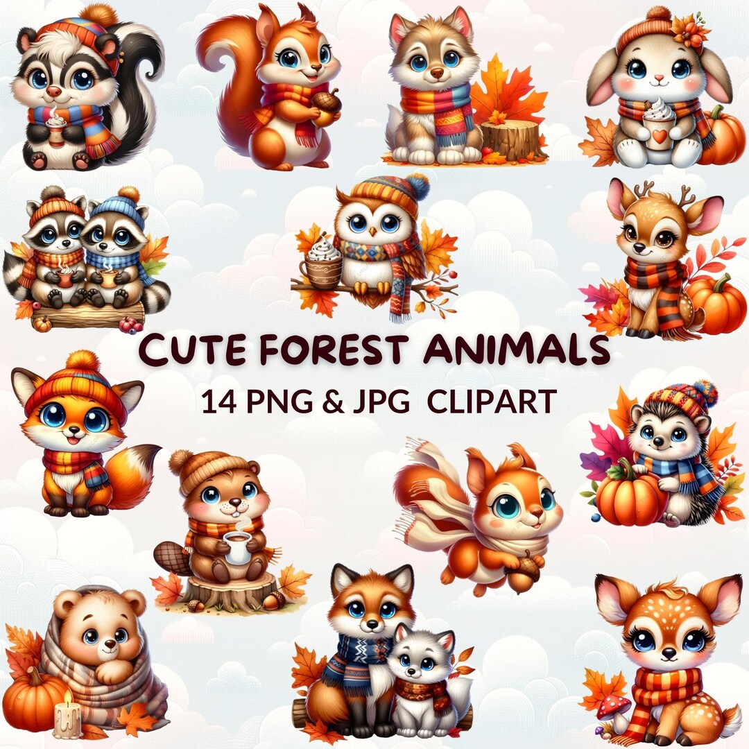 Watercolor Forest Animals Clipart: Autumn Nursery Decor (PNG & JPG) - Etsy