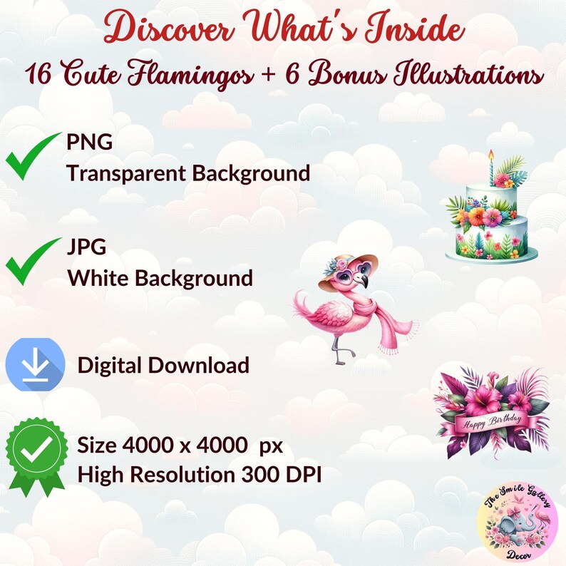 Cute Flamingo Clipart Bundle, 16 Watercolor PNG & JPG, Tropical Bird ...