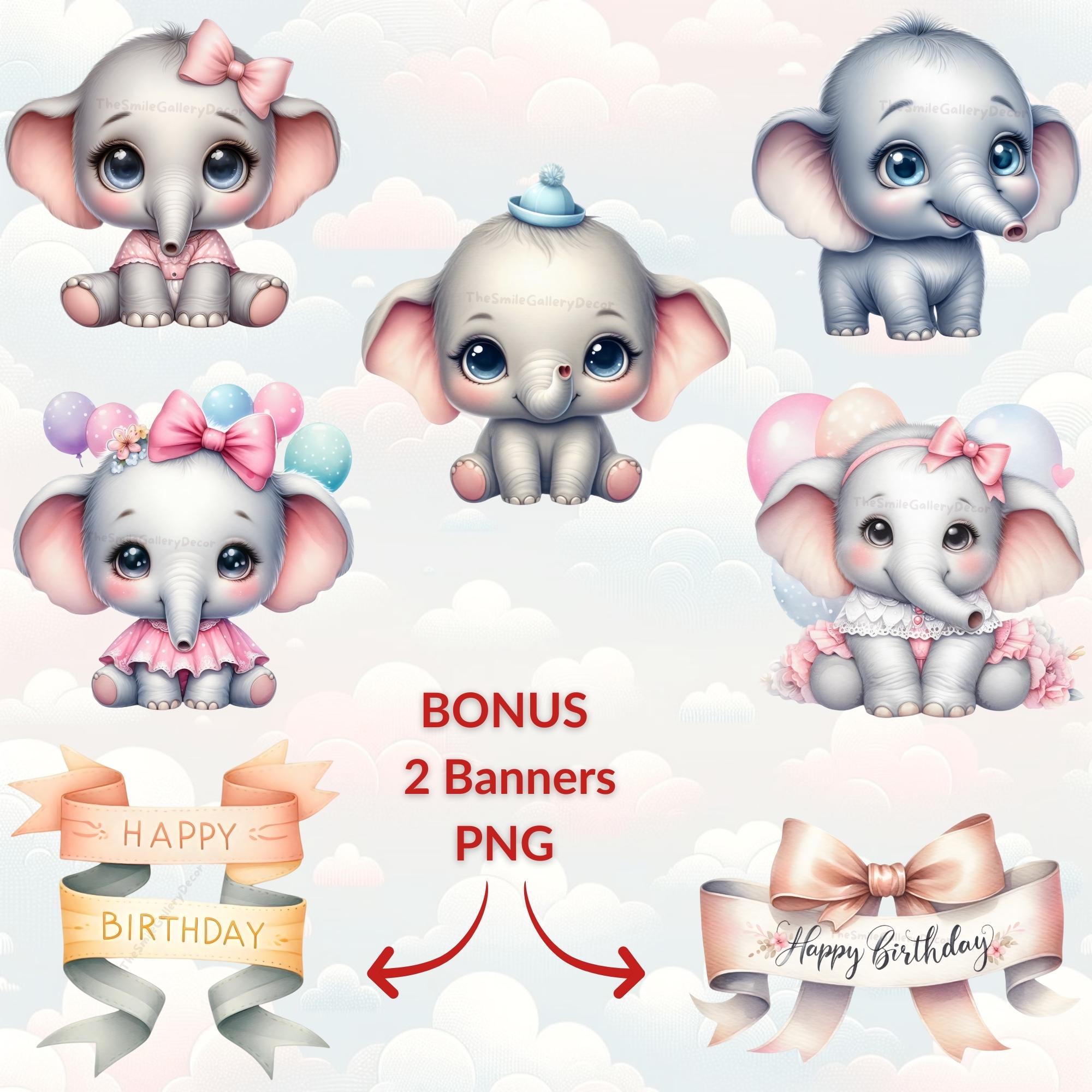 14 Watercolor Elephant Clipart Bundle, Pink & Blue Elephant PNG, JPG ...