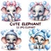 12 Watercolor Elephant Clipart Bundle, Cute Pink and Blue Elephant PNG ...
