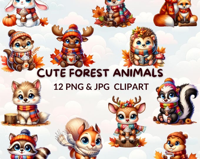 Woodland Animals Clipart, Watercolor Cute Forest Animal, Baby Forest ...