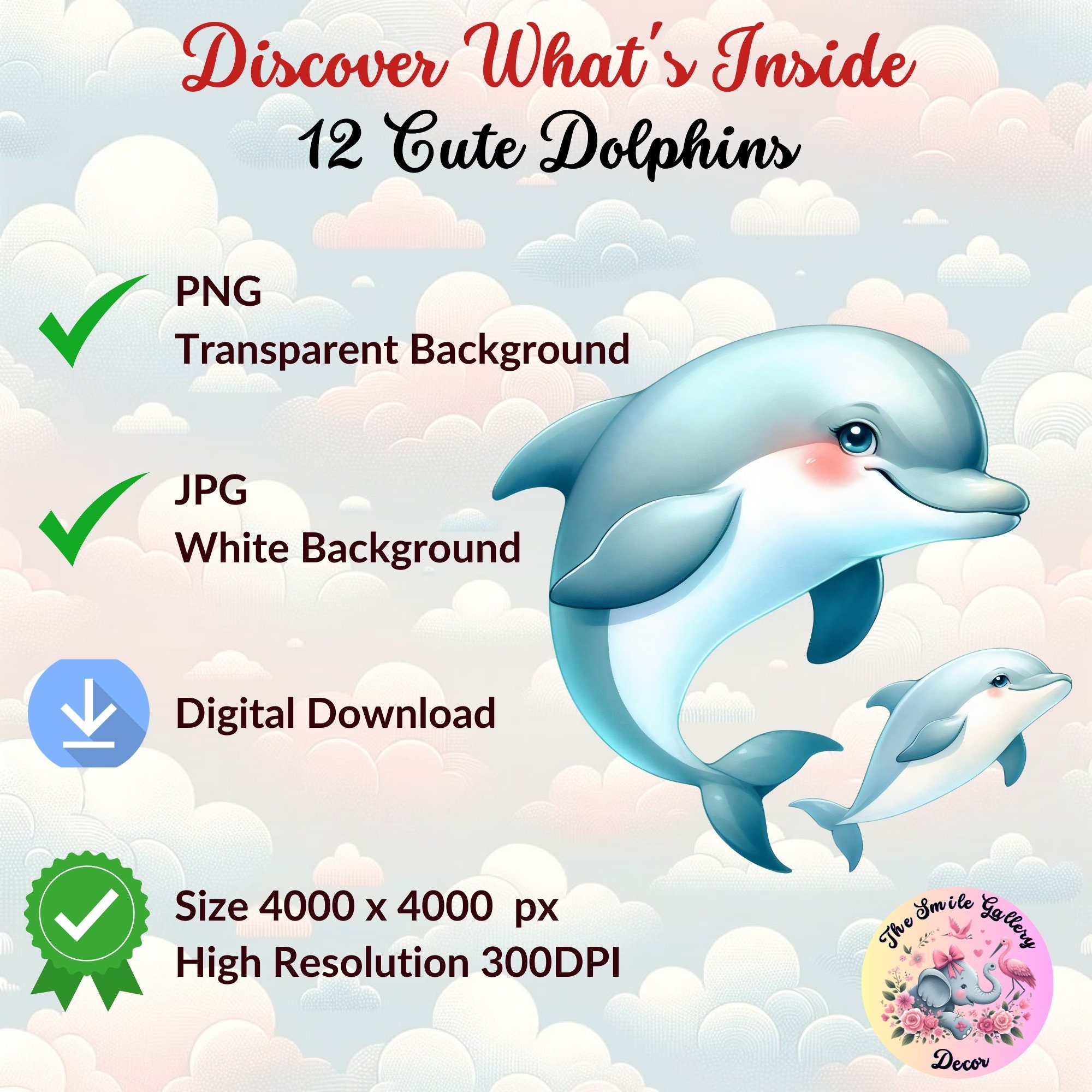 Watercolor Dolphins Clipart Bundle, 12 Cute Dolphin PNG, Summer Dolphin ...