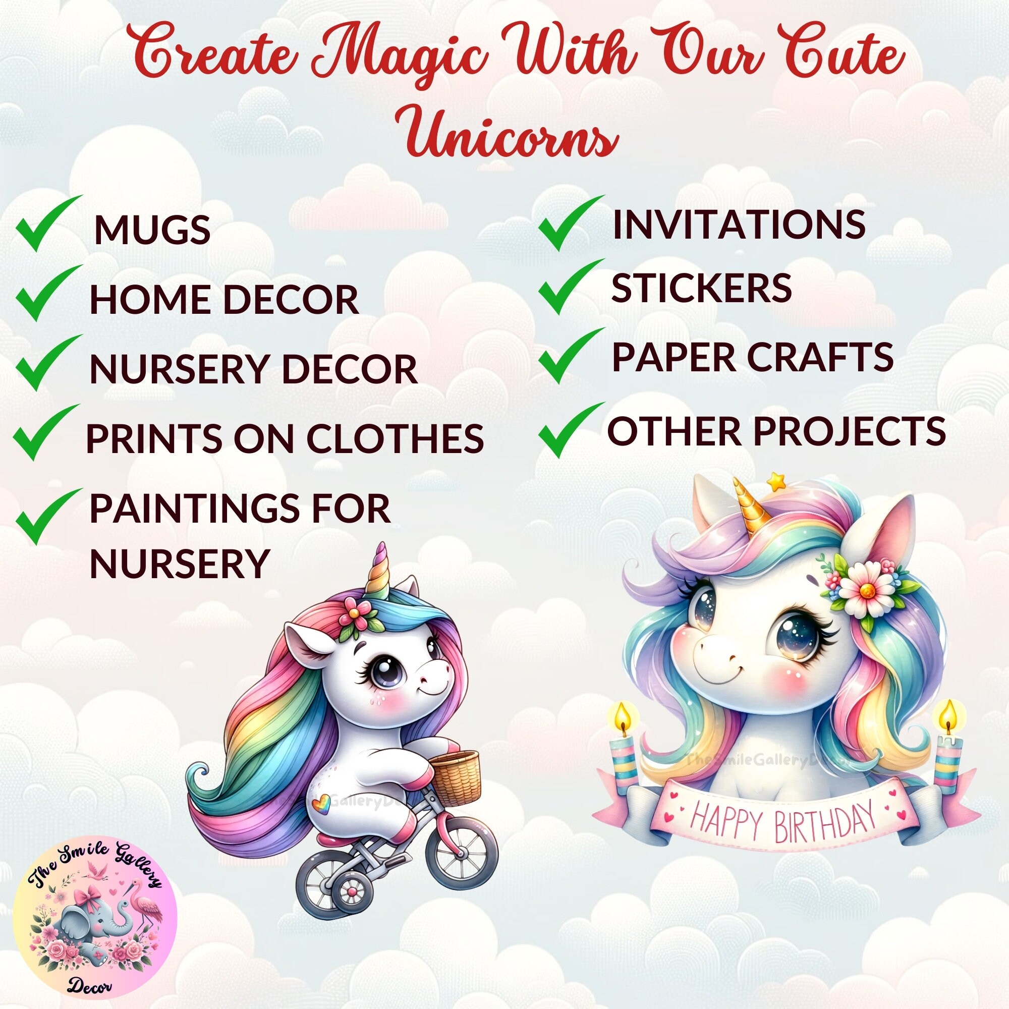 12 Watercolor Cute Unicorn Clipart Bundle, Unicorn PNG, Rainbow Fantasy ...
