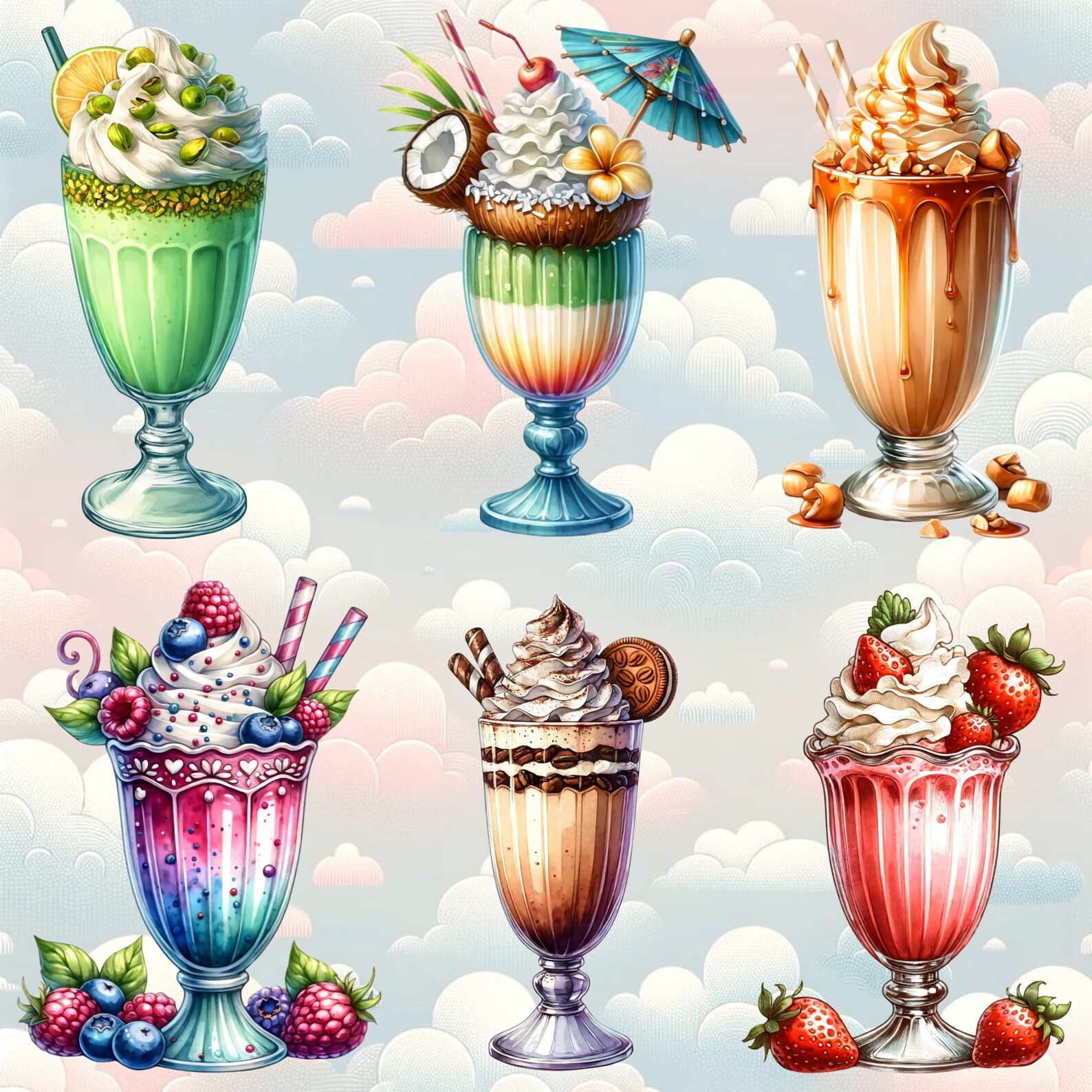 12 Watercolor Milkshake Clipart Bundle, Milkshake PNG, JPG File ...