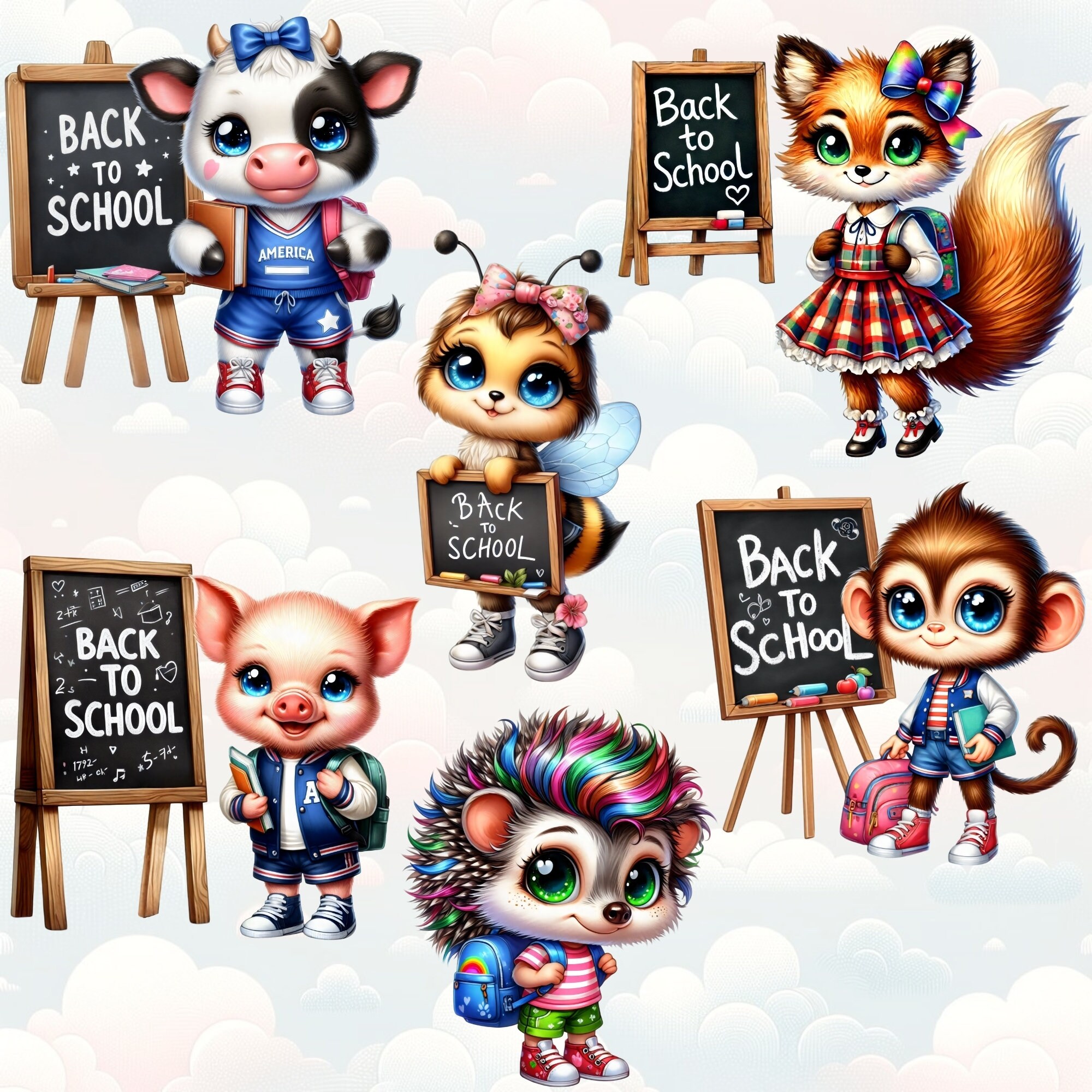 12 Watercolor Cartoon Back to School Animals Clipart Bundle, Cute ...