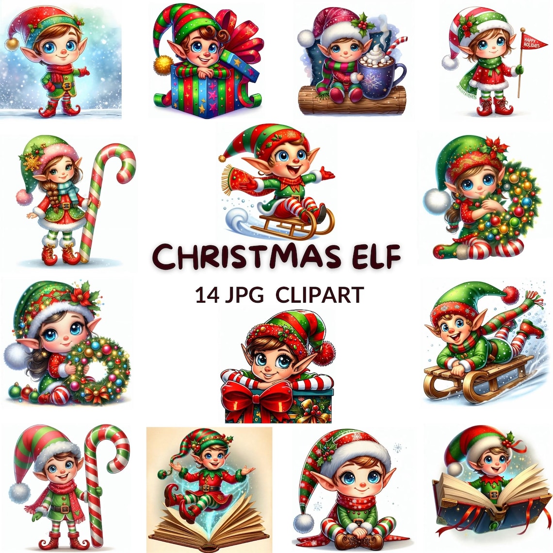 Christmas Elf Clipart Bundle: Watercolor Holiday Elves (PNG & JPG) - Etsy