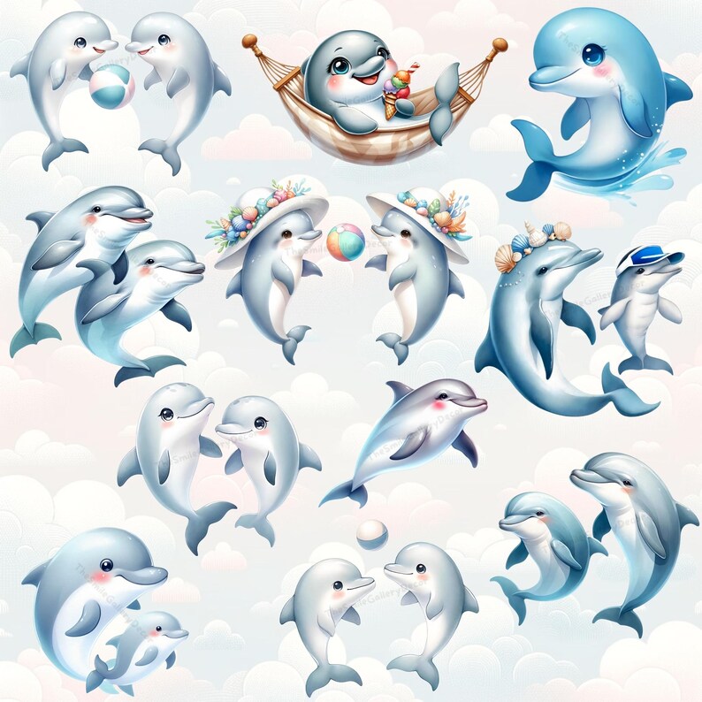 Watercolor Dolphins Clipart Bundle, 12 Cute Dolphin PNG, Summer Dolphin ...