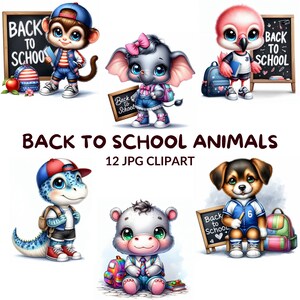 12 Watercolor Cartoon Back to School Animals Clipart Bundle, Cute ...