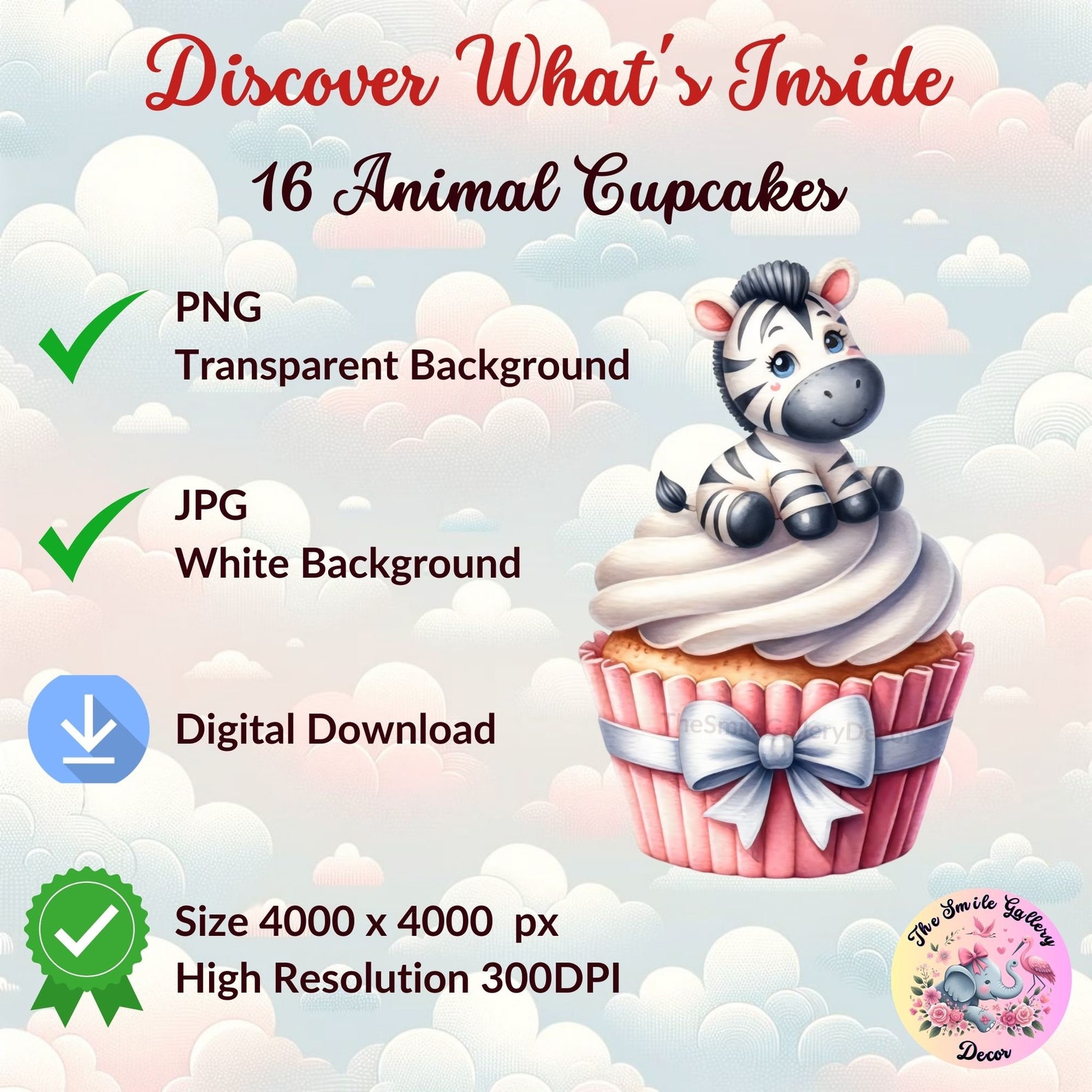 16 Watercolor Animal Cupcake Clipart Bundle, Cute Dessert PNG, Jungle ...