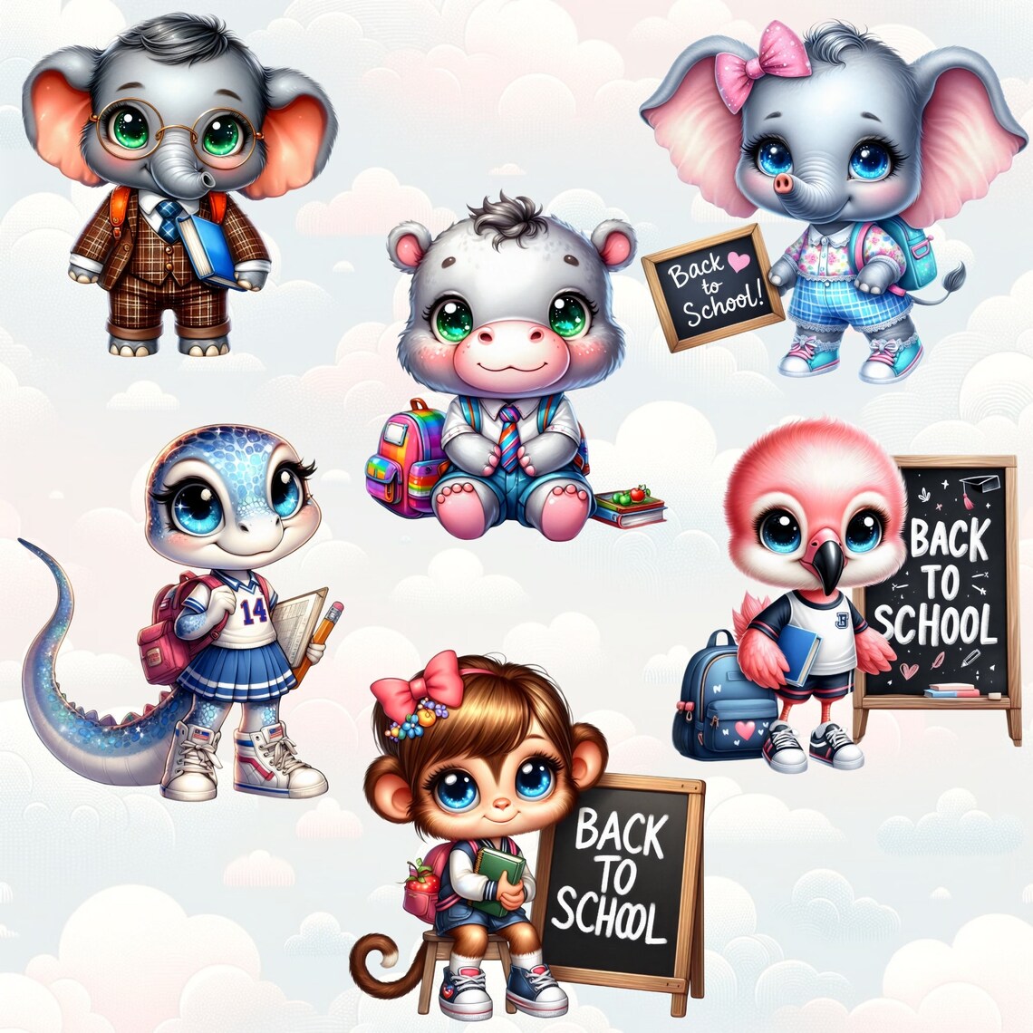 12 Watercolor Cartoon Back to School Animals Clipart Bundle, Cute ...