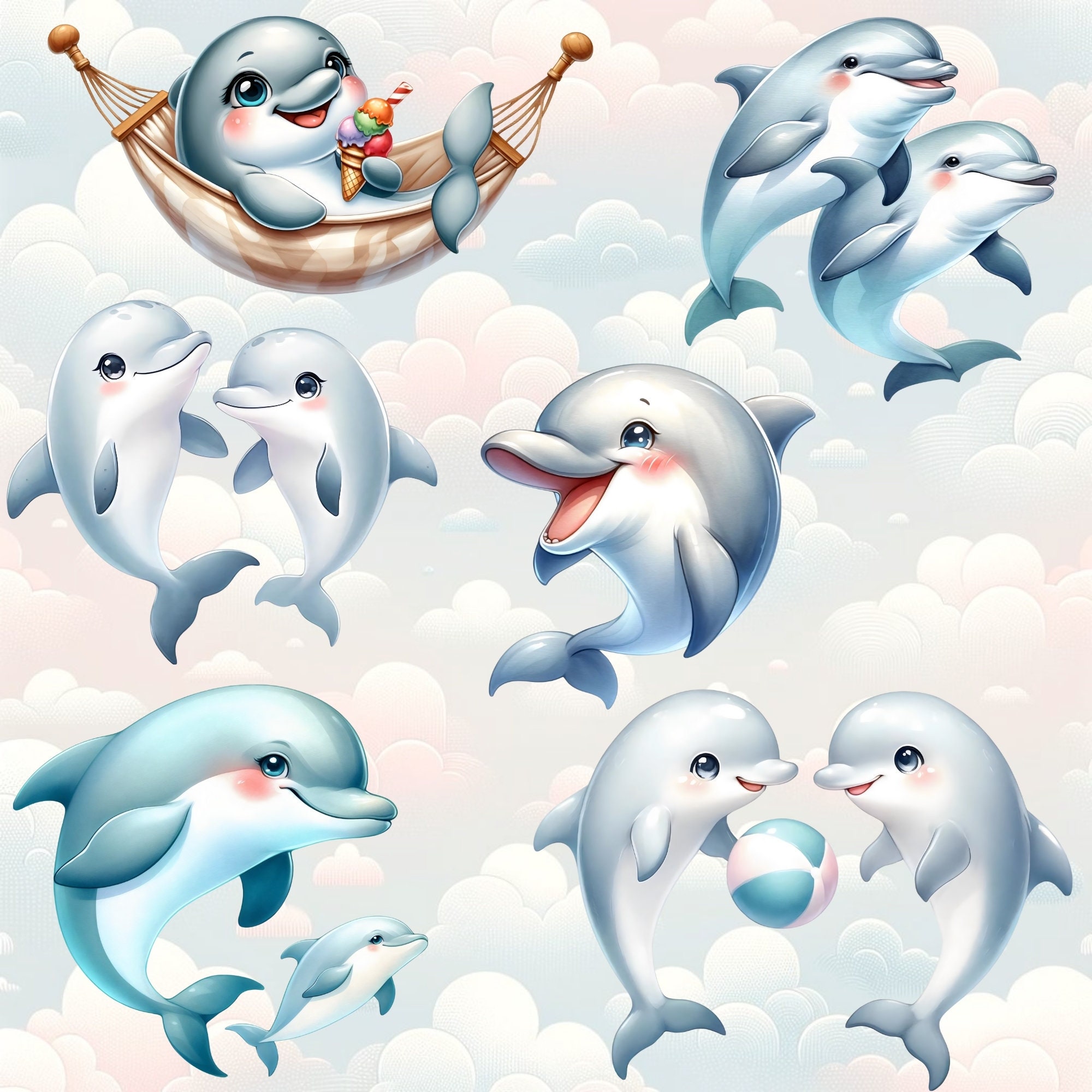 Watercolor Dolphins Clipart Bundle, 12 Cute Dolphin PNG, Summer Dolphin ...