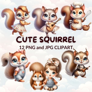 12 Watercolor Squirrel Clipart Bundle, Cute Cartoon PNG & JPG, Forest ...