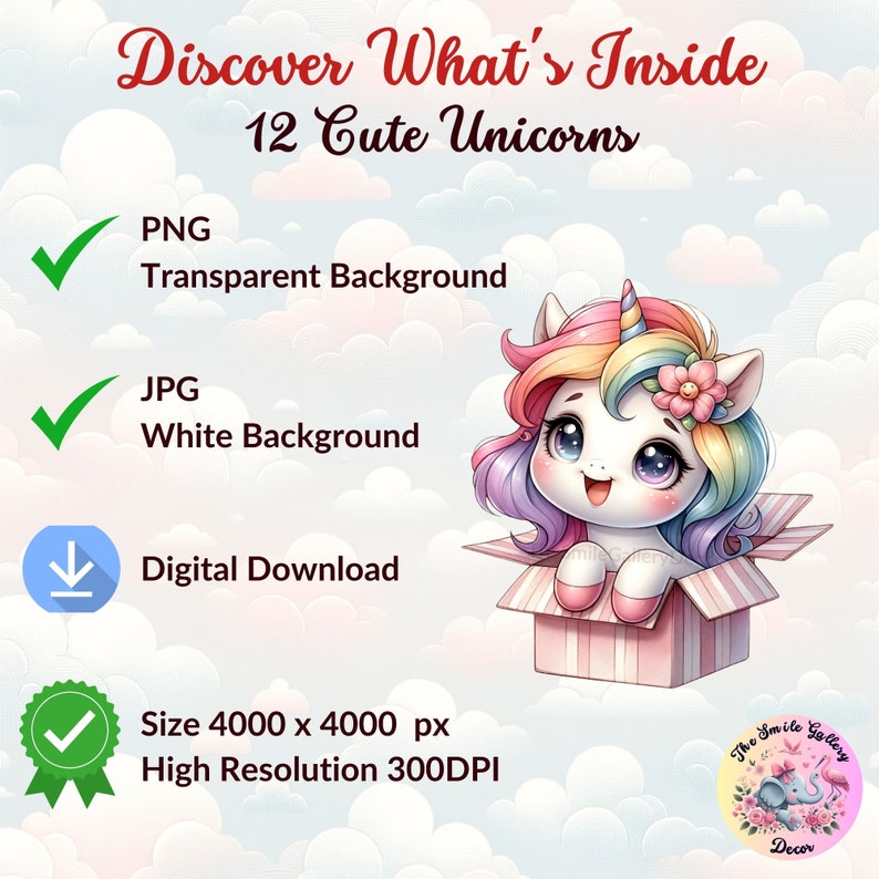 12 Watercolor Cute Unicorn Clipart Bundle, Unicorn PNG, Rainbow Fantasy ...
