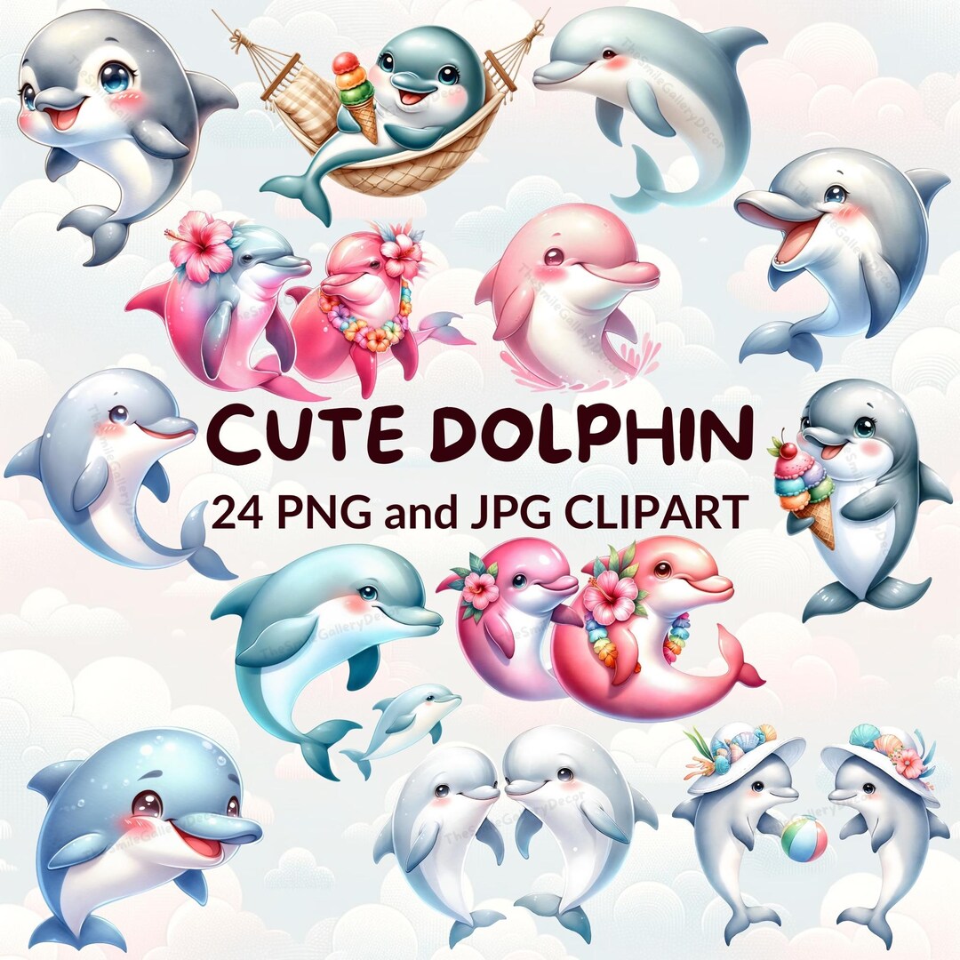 Watercolor Dolphins Clipart Bundle, 12 Cute Dolphin PNG, Summer Dolphin ...