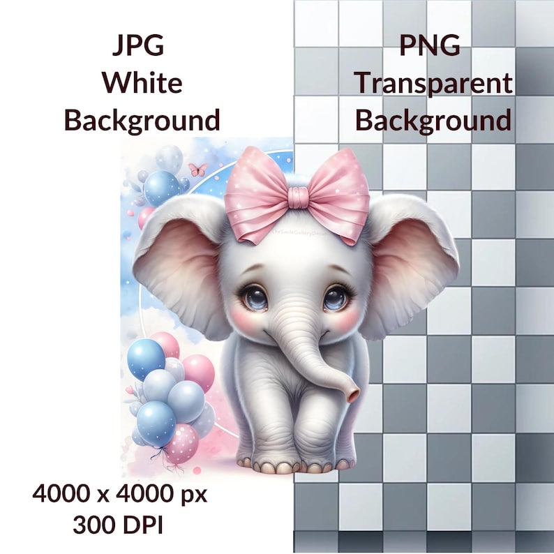 14 Watercolor Elephant Clipart Bundle, Pink & Blue Elephant PNG, JPG ...