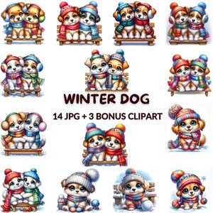 Winter Puppy Dog Clipart Bundle, 14 PNG & JPG + 3 Bonus, Cute ...